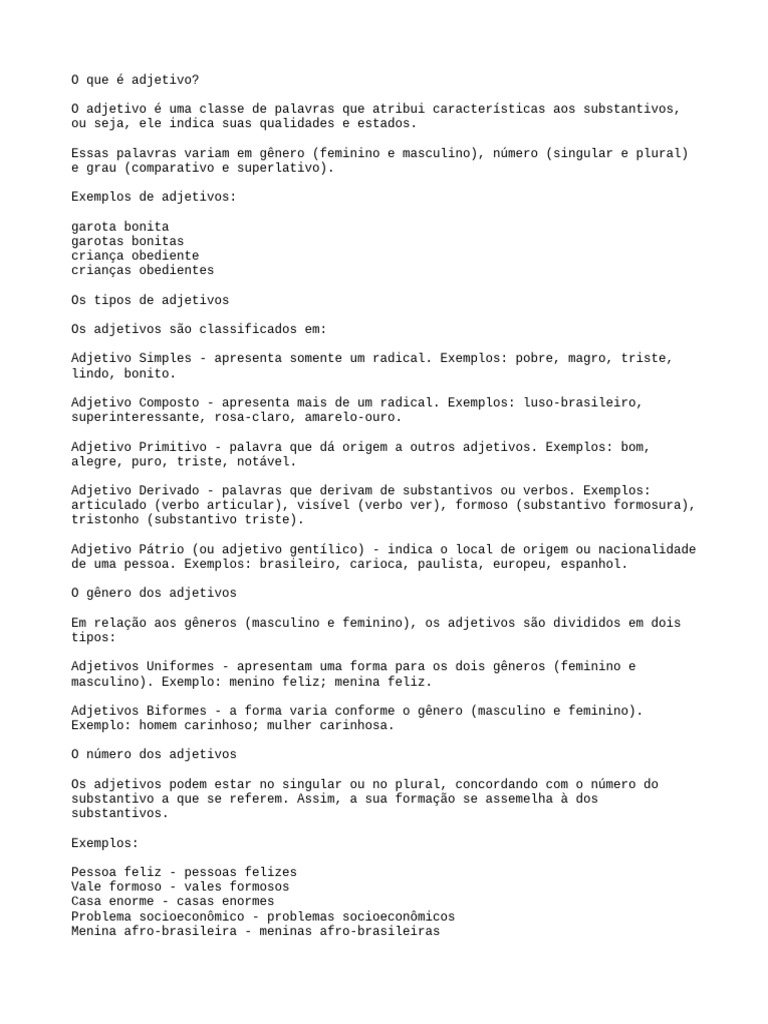 Adjetivos Download Grátis Pdf Adjetivo Linguística