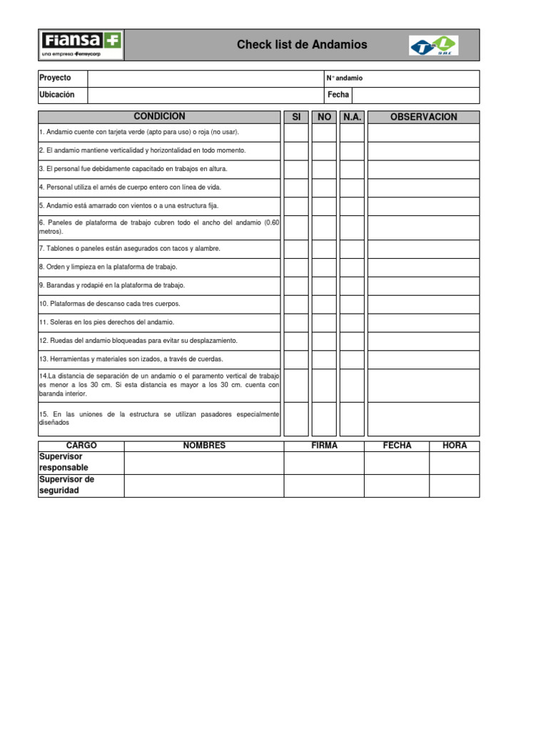 Check List De Andamio Pdf