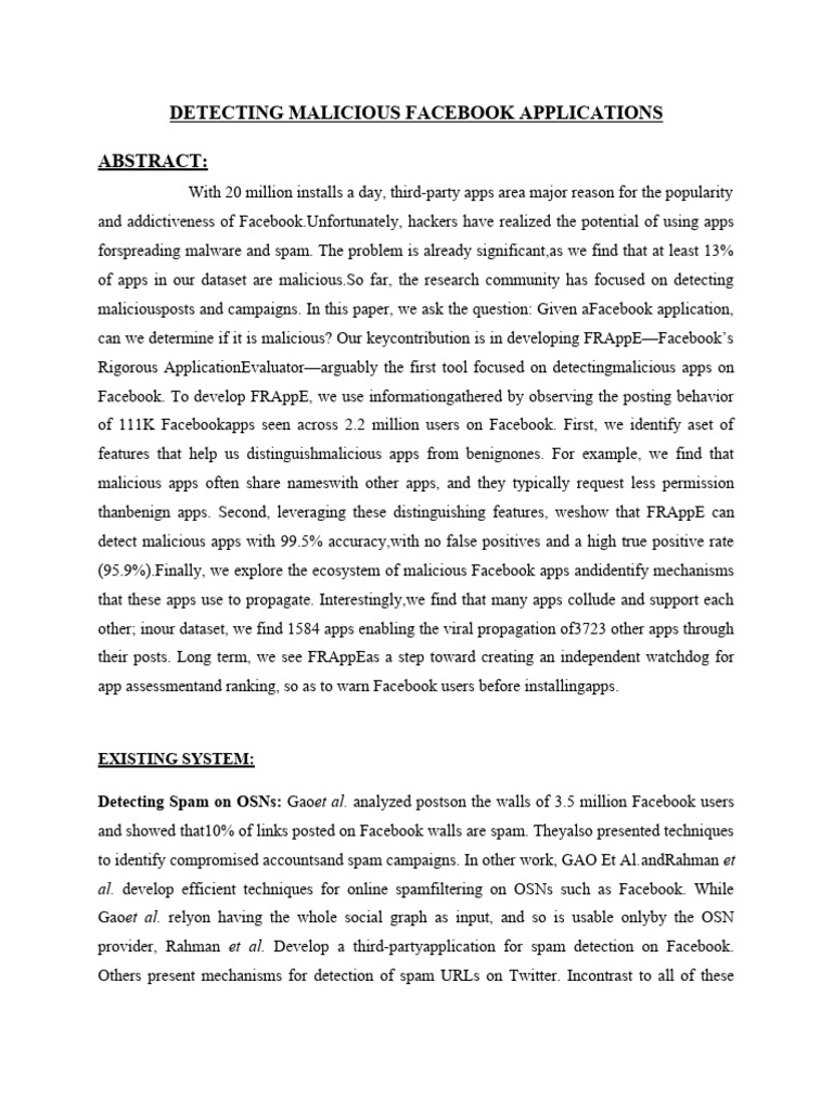 Detecting Malicious Facebook Application Pdf Malware Facebook
