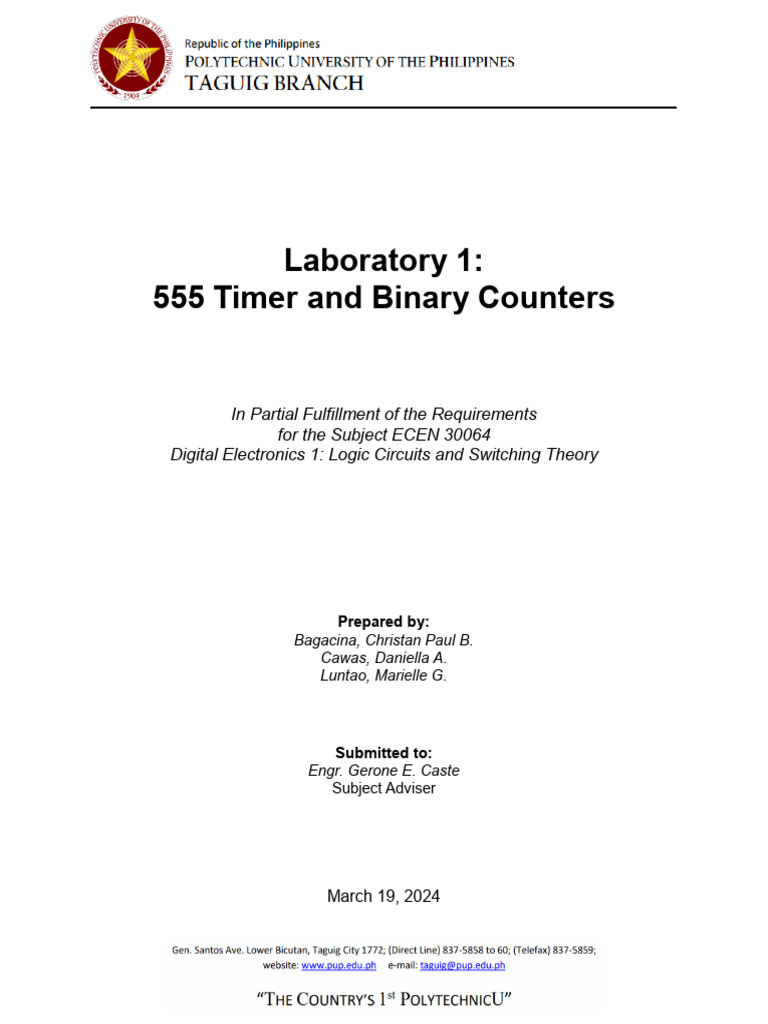 555 Timer and Binary Counter Lab Report | PDF | Electronic Circuits ...