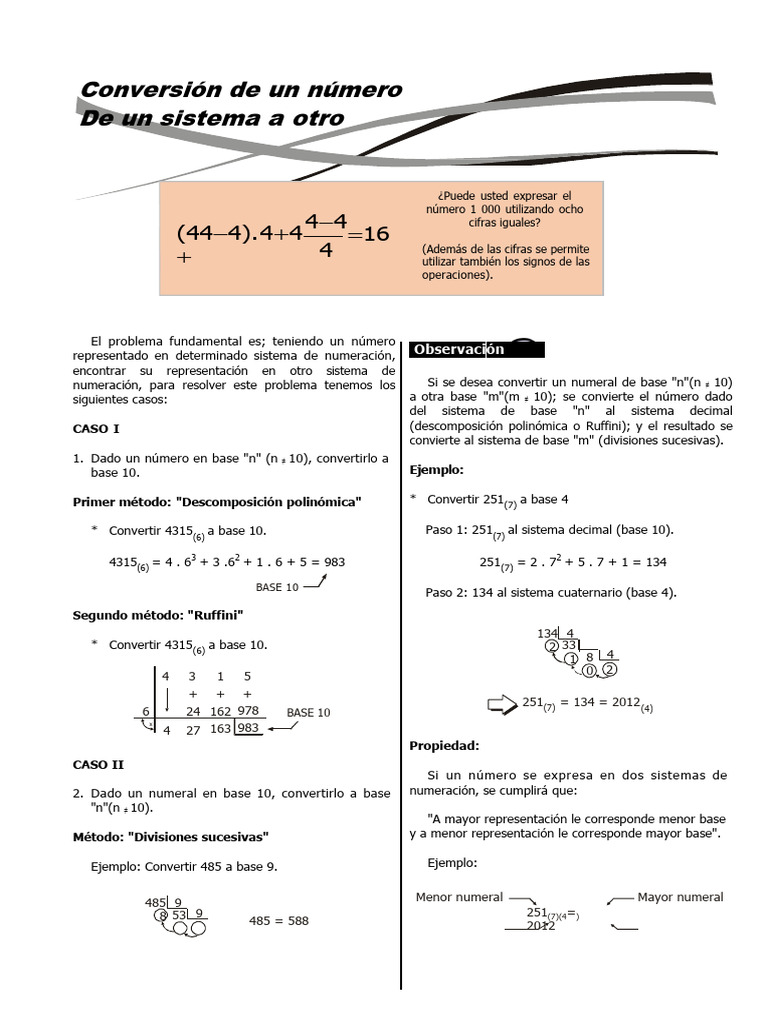 Conversión de bases numéricas | PDF | Notación | Ingeniería en ...