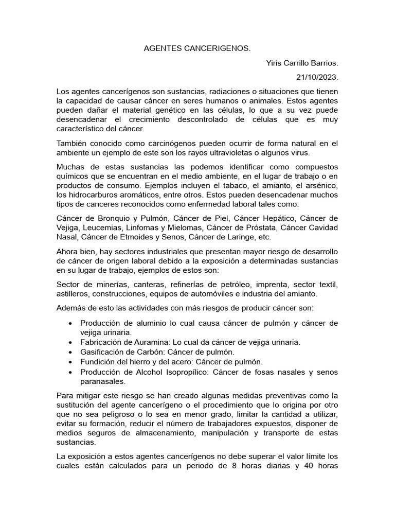 Agentes Cancerígenos y Riesgos Laborales | PDF | Cáncer | Carcinógeno