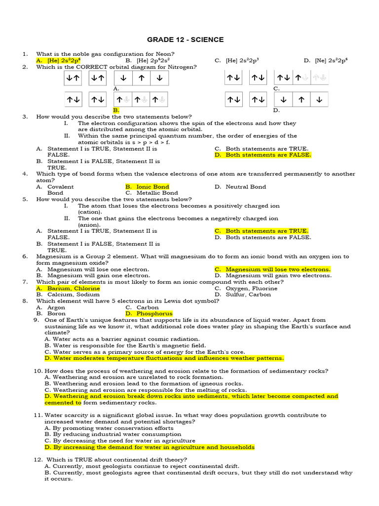 Grade 12 - Science Set B | Download Free PDF | Ion | Chemical Bond