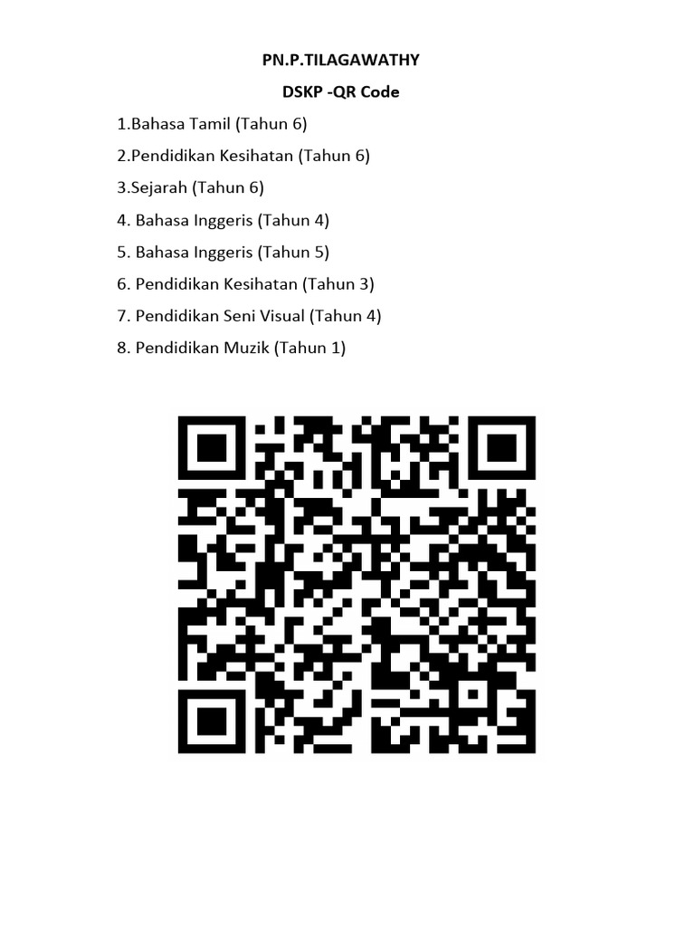DSKP QR Code untuk Pendidikan Tahun 6 | PDF