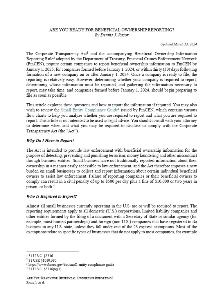 Beneficial Ownership Reporting Guide | PDF | Finance & Money Management