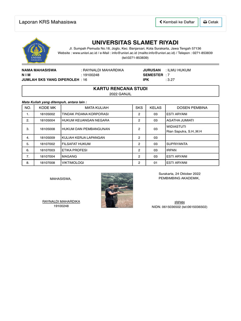 KRS Raynaldi Mahardika Semester 7 | PDF