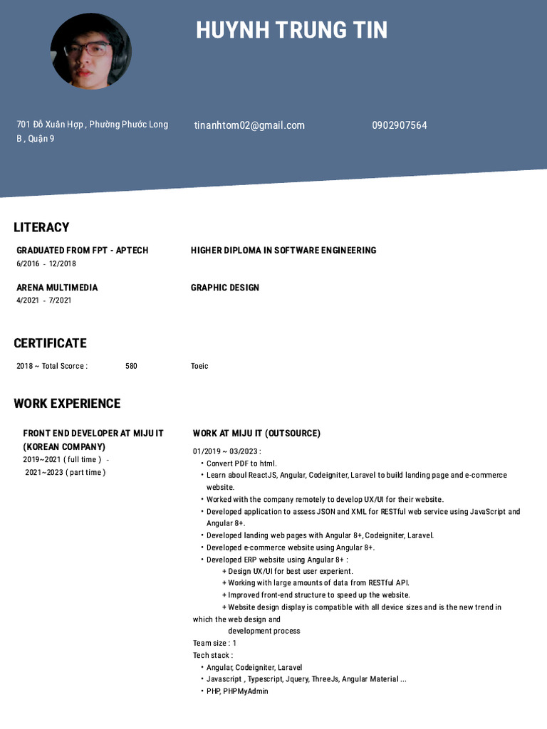 CV Huynh Trung Tin | PDF | Web Design | Software Engineering