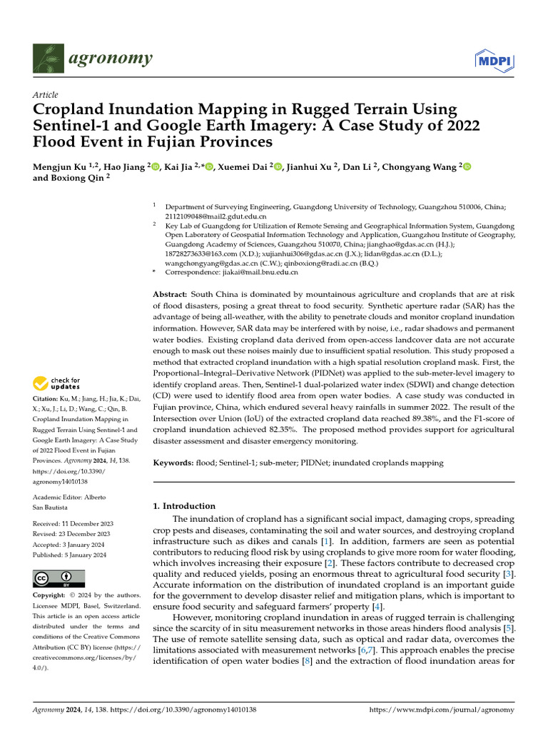 Cropland Inundation Mapping In Rugged Terrain Usin Pdf Flood Satellite Imagery