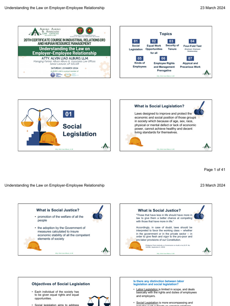 Day 2 - Atty. ALBURO - Understanding Law On Employer-Employee Relationship | PDF