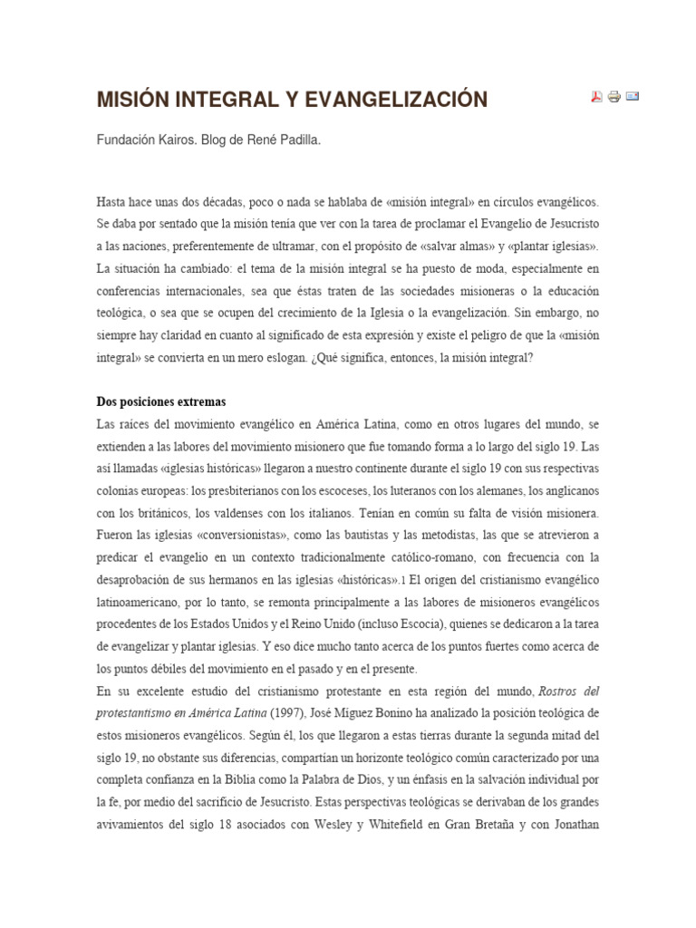 MISIÓN INTEGRAL Y EVANGELIZACIÓN | PDF | Evangélico | protestantismo