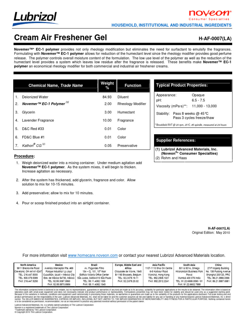 HII-H-AF-0007 LA Cream Air Freshener Gel | PDF | Rheology | Trademark