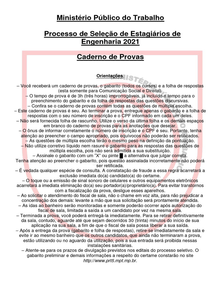 Prova Estagio MPT Engenharia 2021 | PDF | Tomadas elétricas