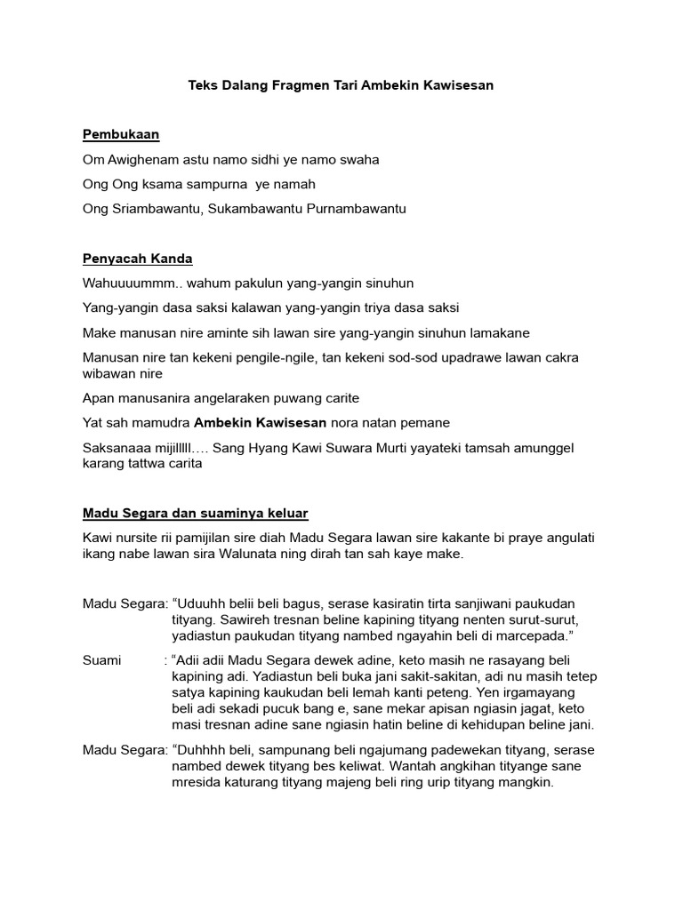 Teks Dalang Fragmen Tari Ambekin | PDF