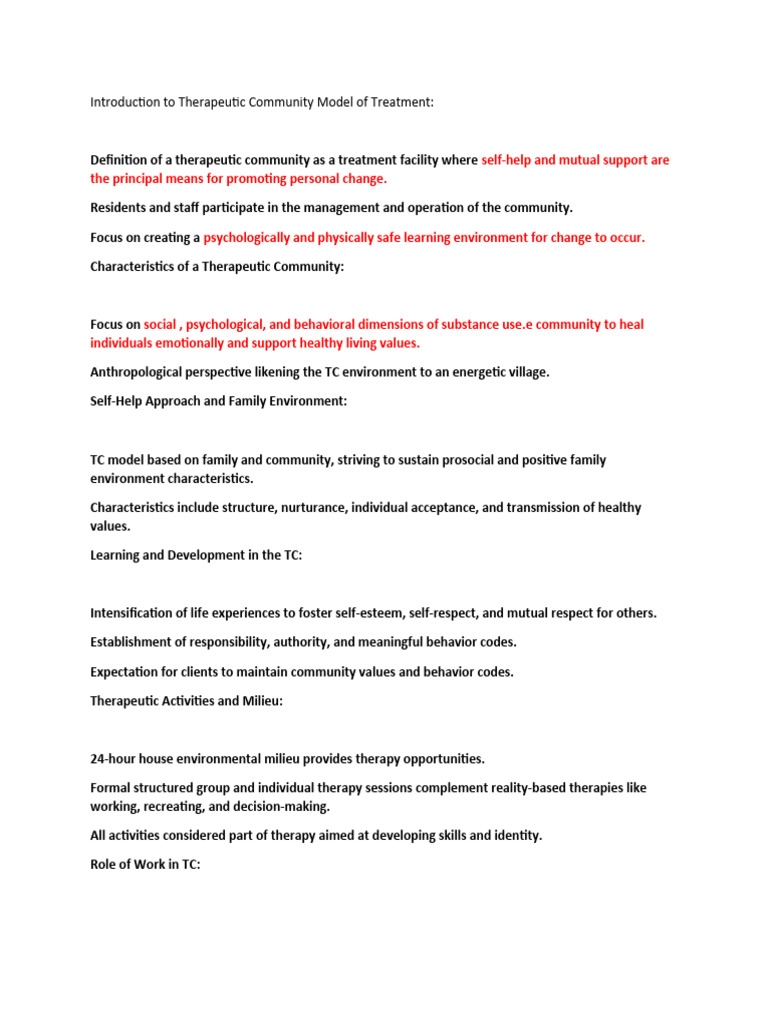 Introduction To Therapeutic Community Model of Treatment | PDF ...