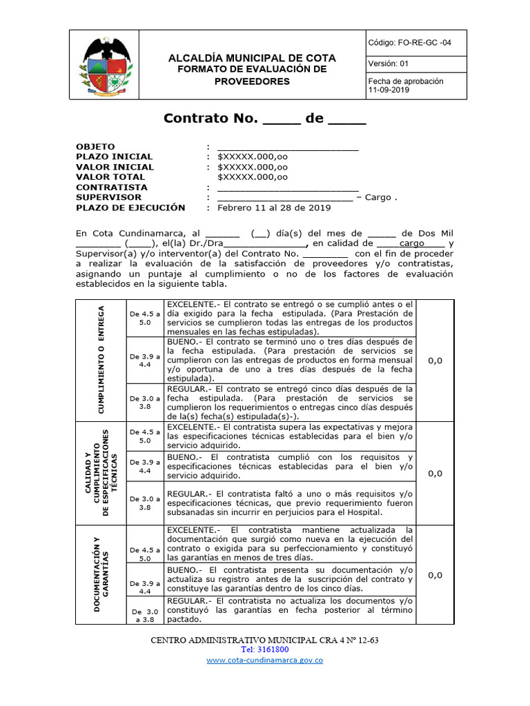 Formato Evaluación de Proveedores | PDF Formato Evaluación de Proveedores | PDF