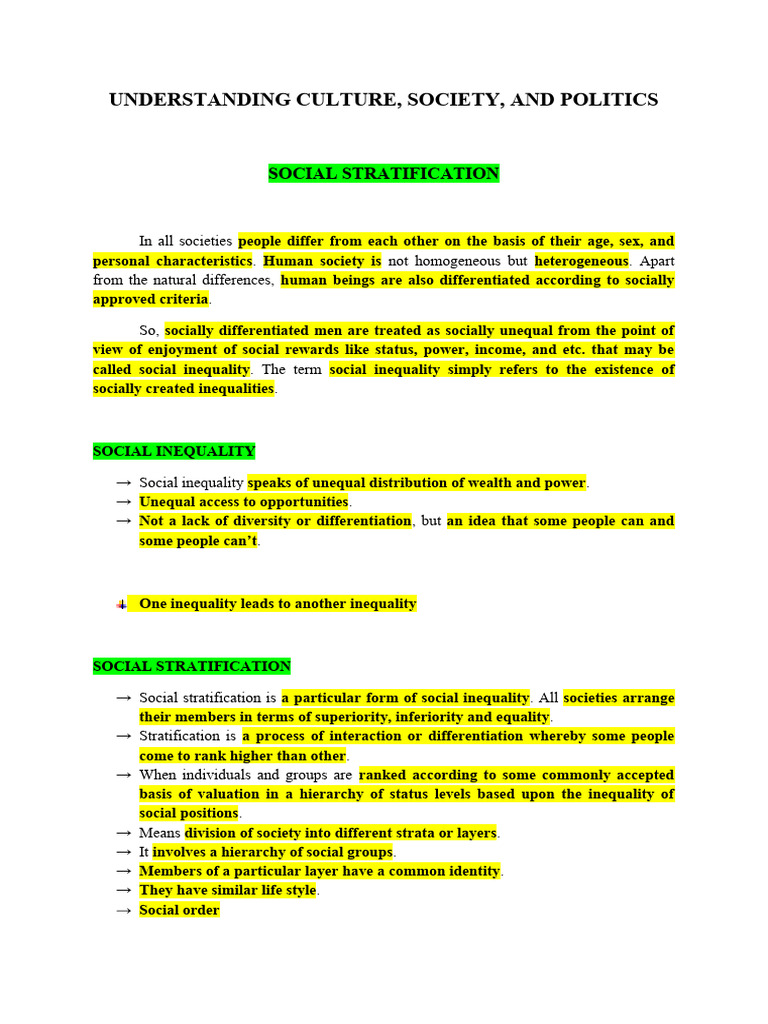 Understanding Culture, Society, and Politics (Social Stratification ...