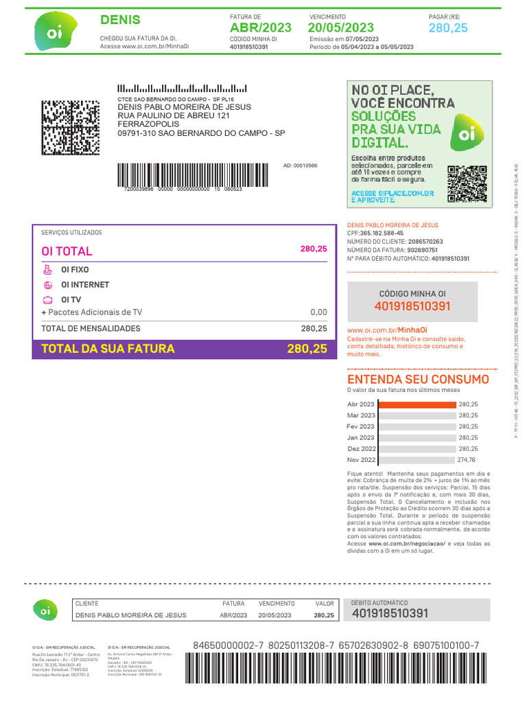 Fatura Oi Fixo - Abril 2023 | PDF