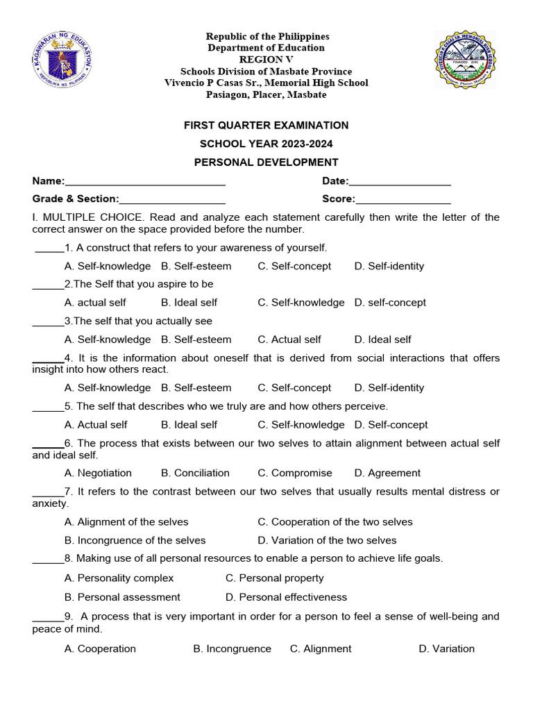 Perdev 1st Quarter Exam | PDF
