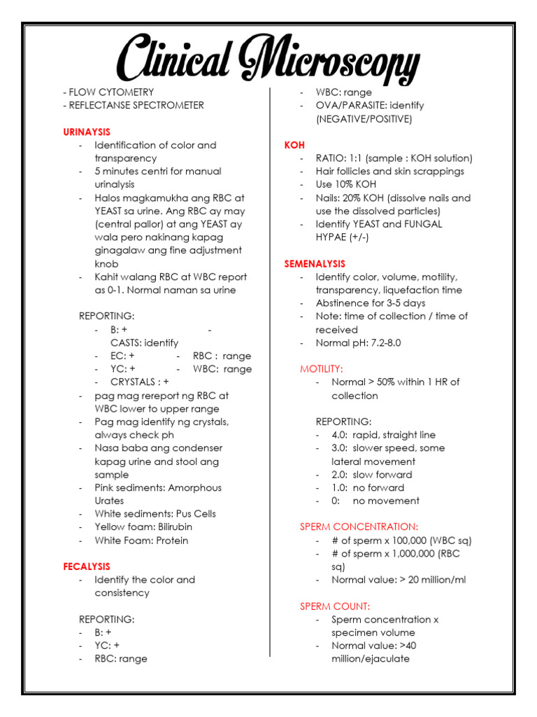 Clinical Microscopy Procedure | PDF | Staining | Medical Specialties