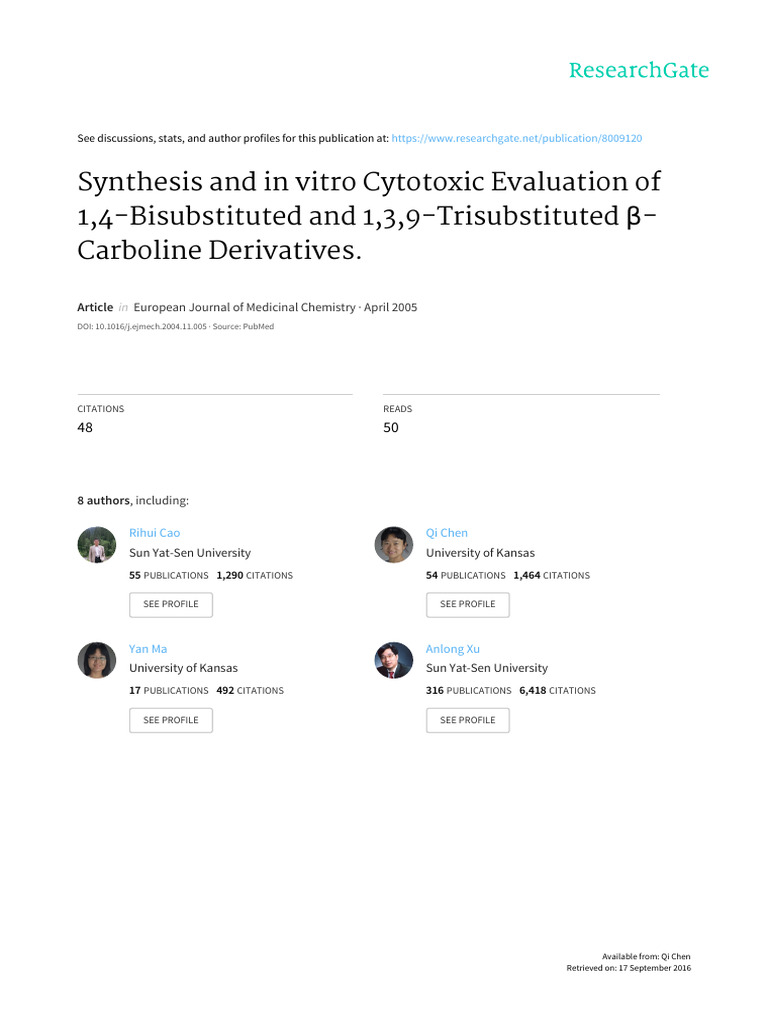 2005 Cao Synthesis and in Vitro Cytotoxic Evaluation of 1,3-Bisubstituted | PDF | Thin Layer ...