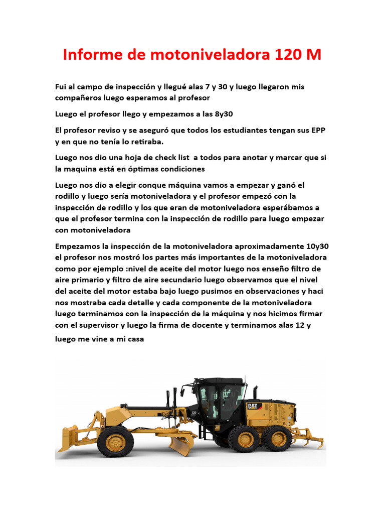 Inspección de Motoniveladora 120 M | PDF