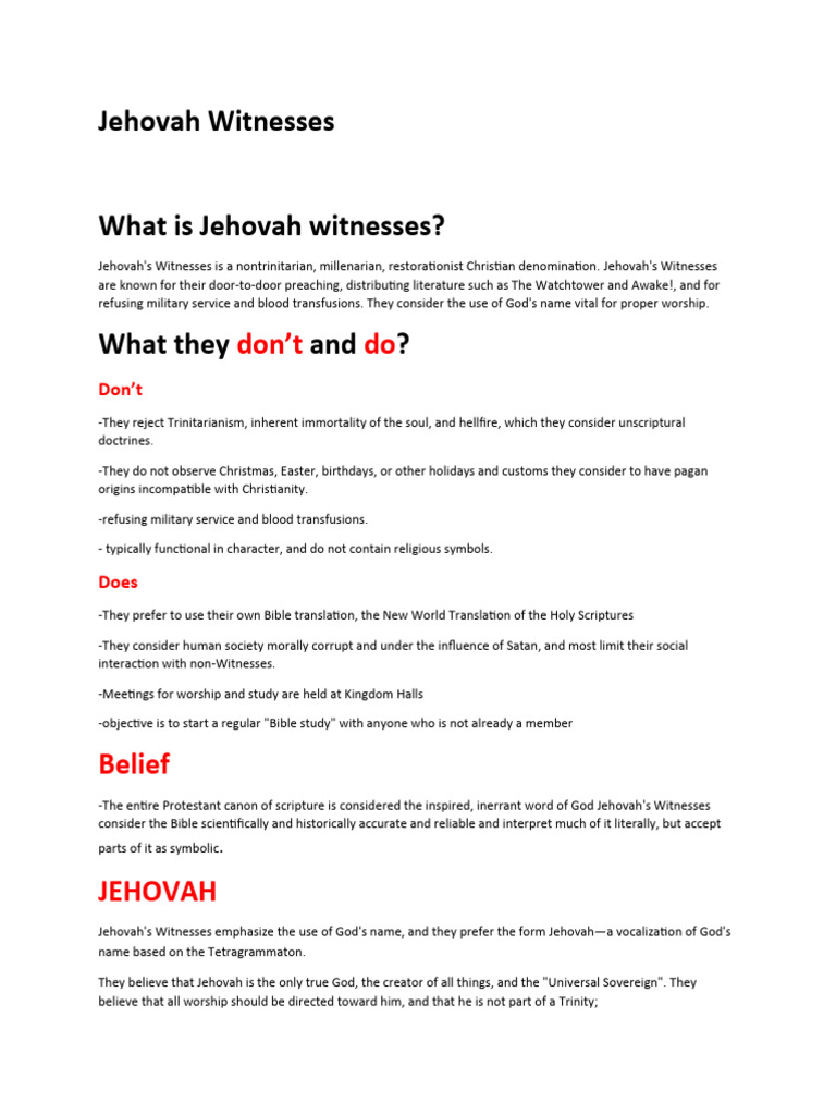 Understanding Jehovah's Witness Beliefs | PDF | Religious Belief And ...