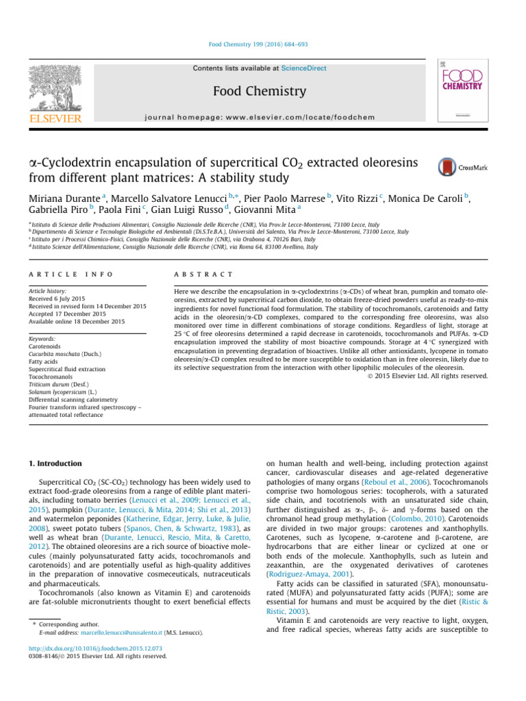 a-Cyclodextrin encapsulation of supercritical CO2 extracted oleoresins-2016 | PDF | Differential ...
