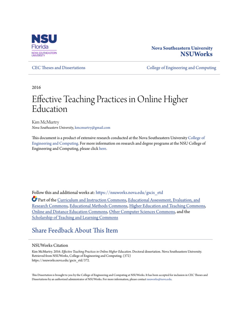 Effective Teaching Practices in Online Higher Education | PDF | Educational Technology | Teachers
