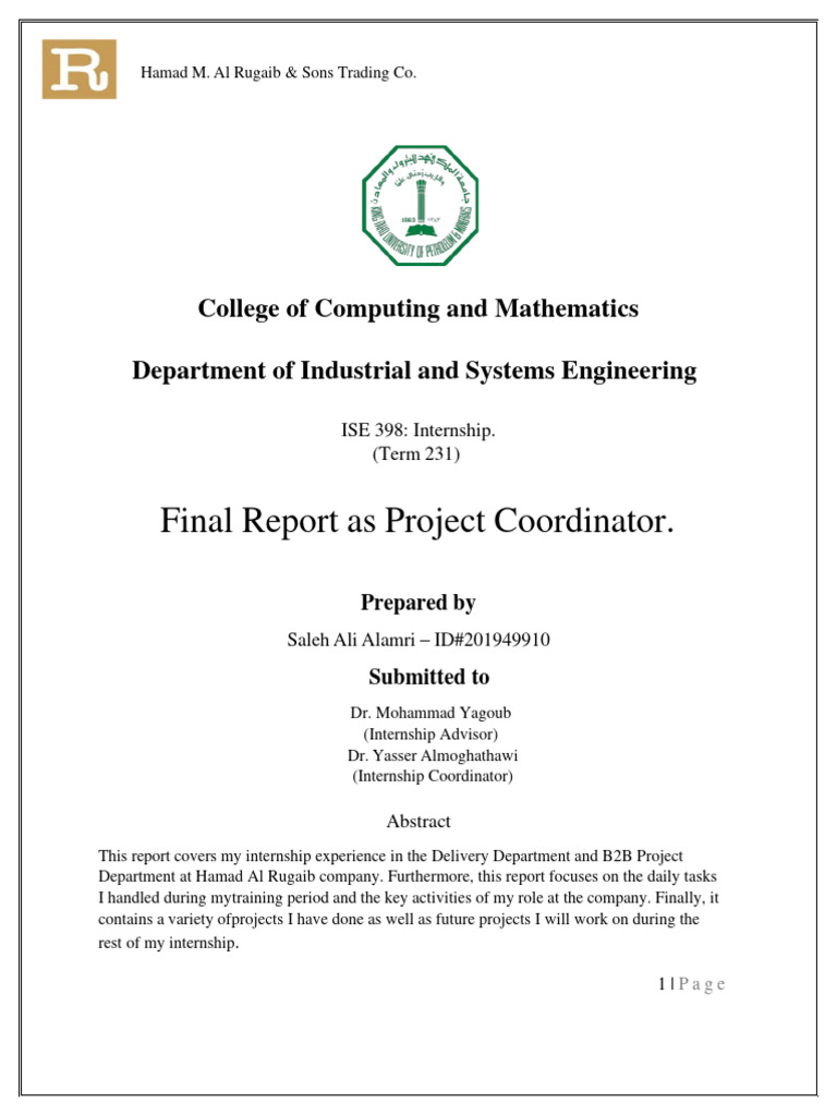Final Report (Internship) | PDF | Logistics | Collaboration