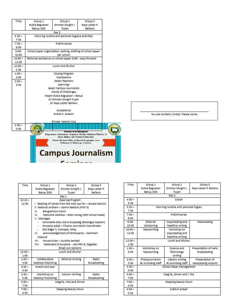 Dhuhor Schedule and Activities Overview | PDF | Journalism | Human ...