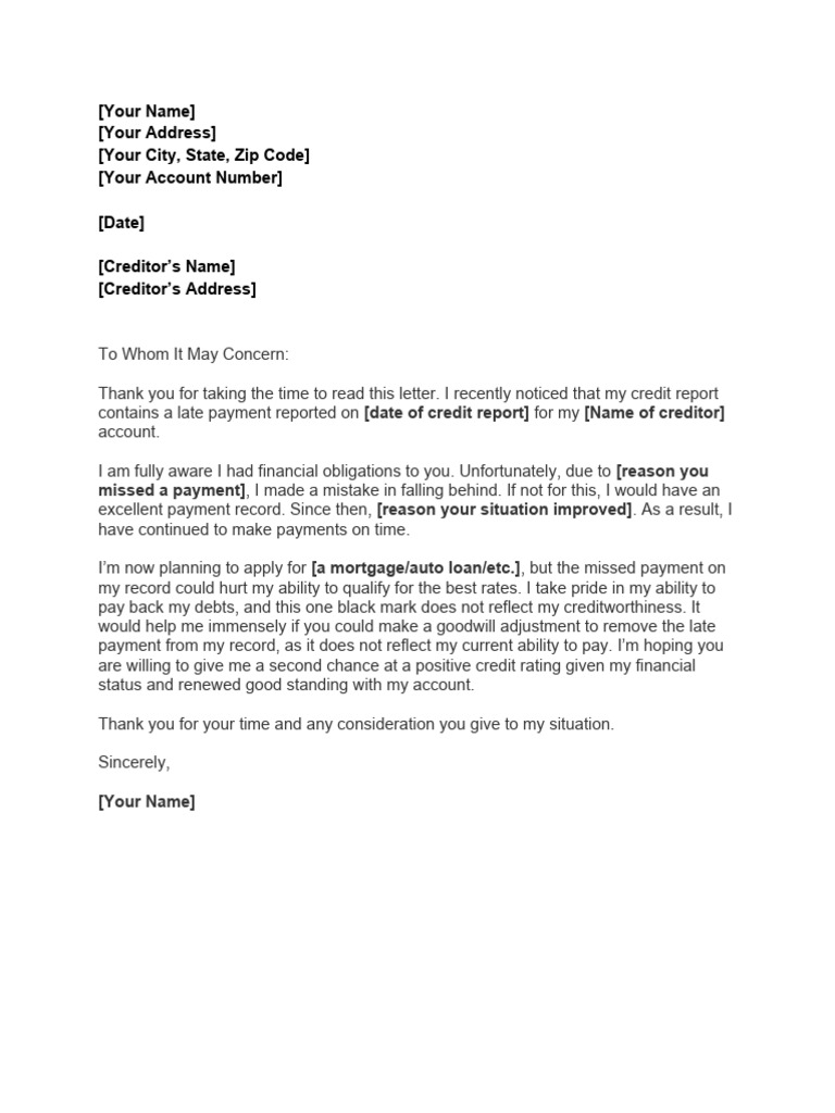 Goodwill Letter Template for Creditors | PDF | Finance & Money Management