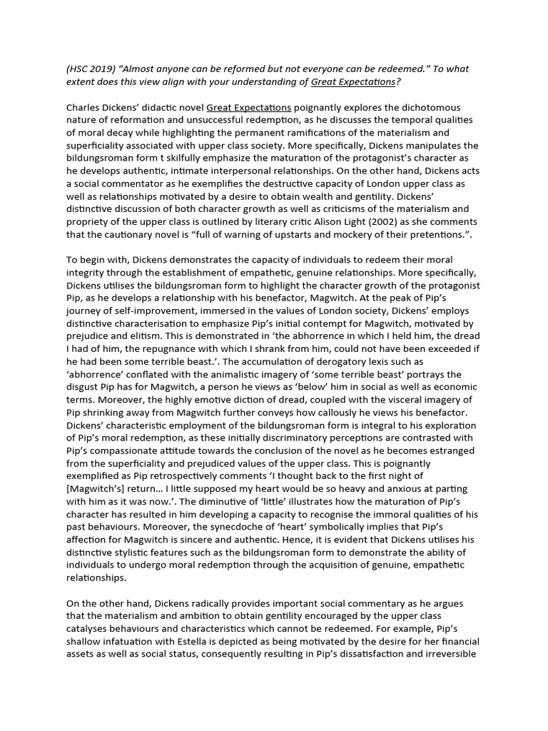HSC 2019 : Essay Draft | PDF | Great Expectations