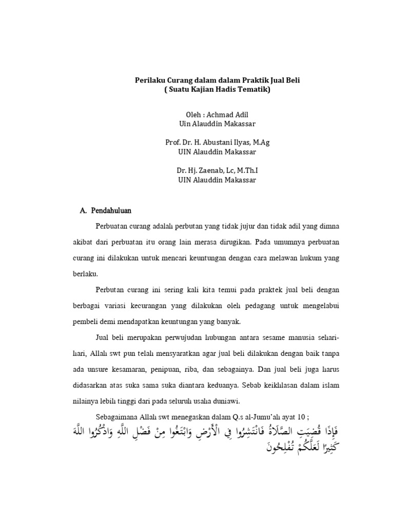 Hadis Tematik Tentang Curang | PDF