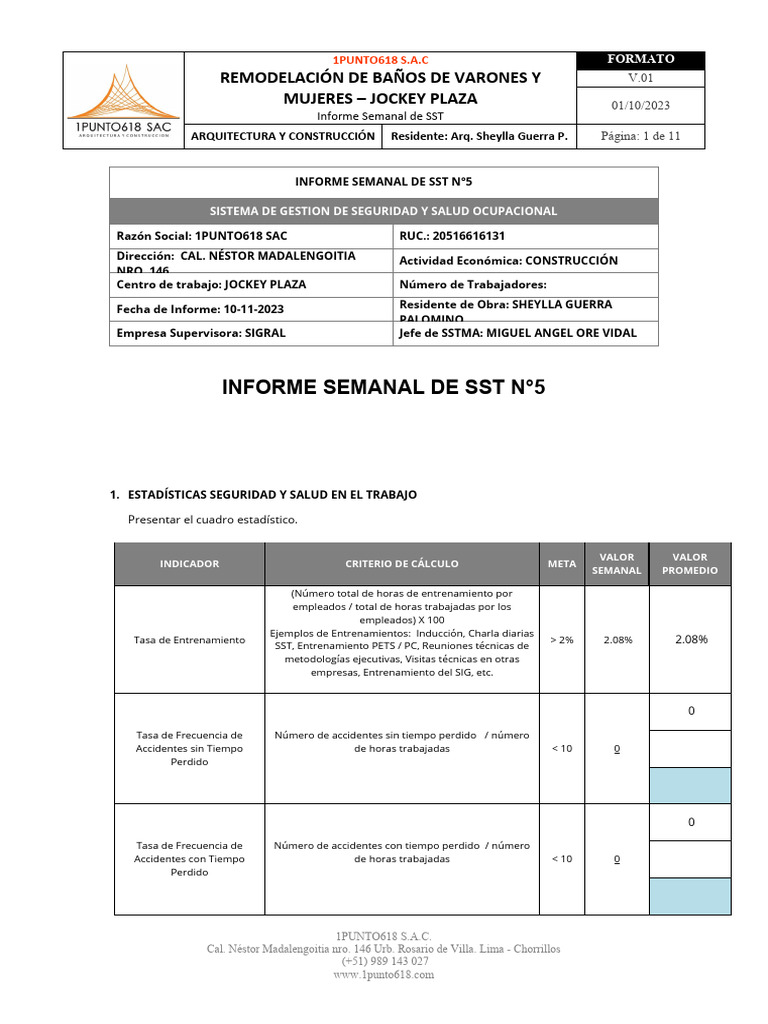 Informe Semanal 5 SST - 1PUNTO618 | PDF