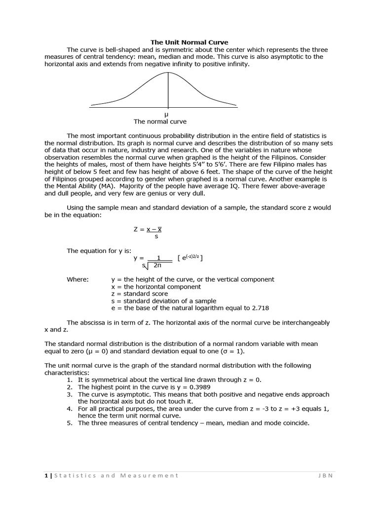 The Unit Normal Curve | PDF