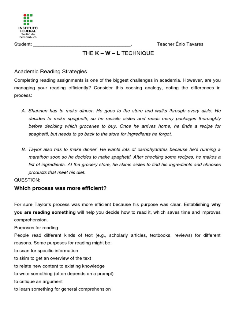 K W L Technique | PDF | Reading Comprehension | Vocabulary