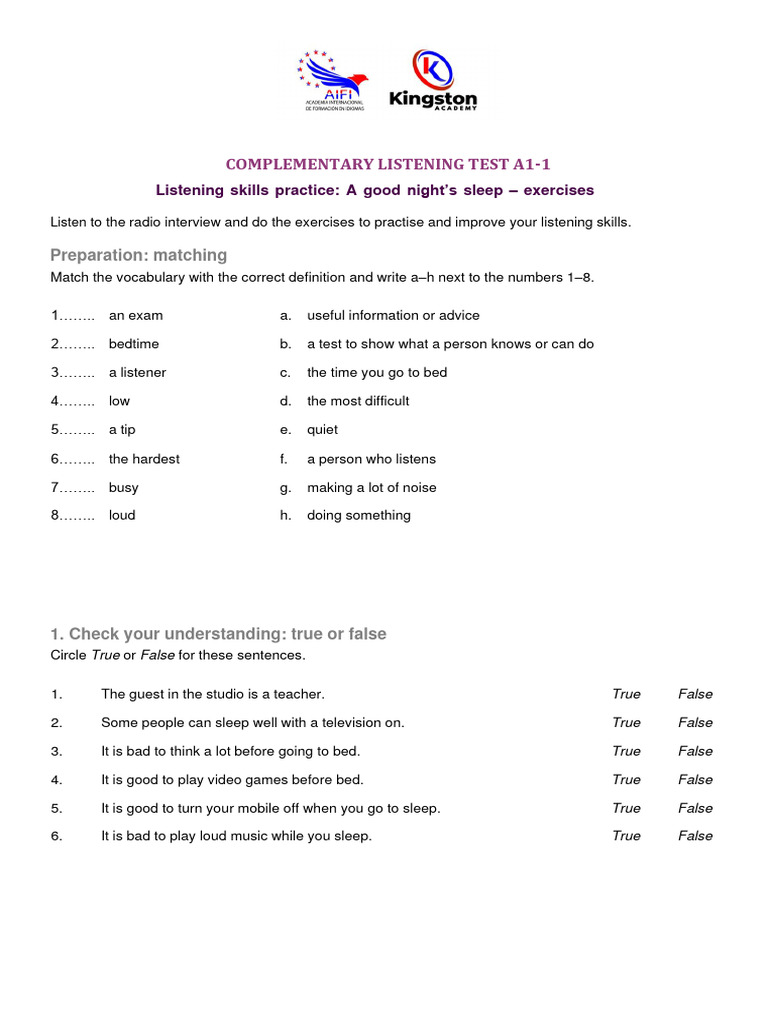Complementary Test A1-1 | PDF