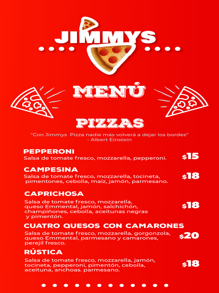Jimmys menu | PDF | Pizza | Cocina occidental