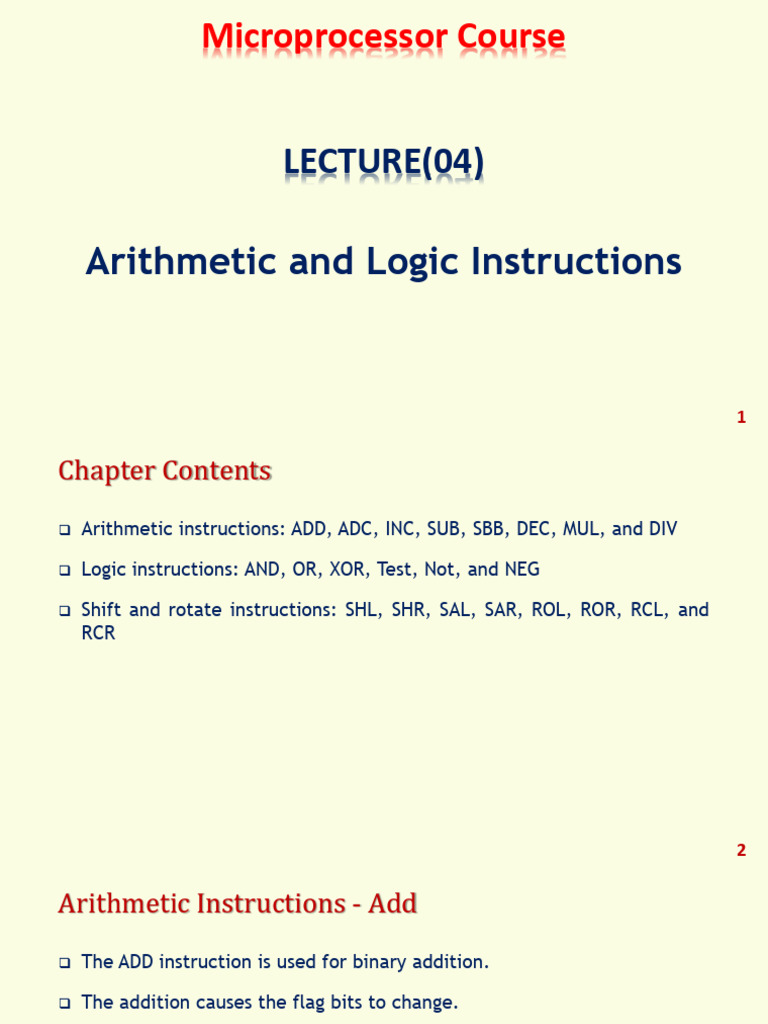MP - Lec 04 - Arithmetic & Logic Instructions | PDF | Multiplication | Division (Mathematics)