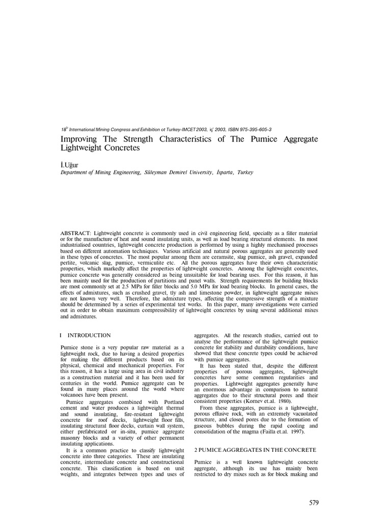 2003 Improving The Strength Characteristics of The Pumice Aggregate ...