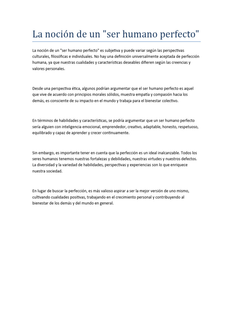 La Noción de Un Ser Humano Perfecto | PDF