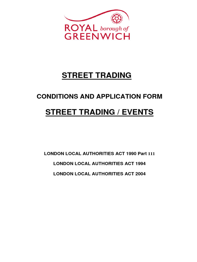 Street Trading and Events Trader Licence Application Form | PDF ...