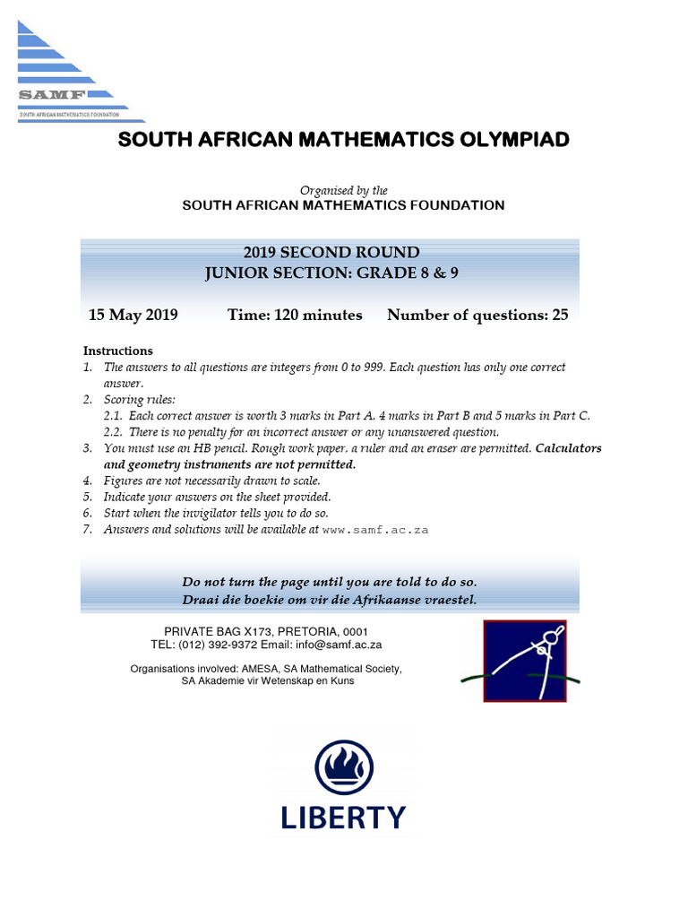 South African Mathematics Olympiad | PDF | Area | Rectangle