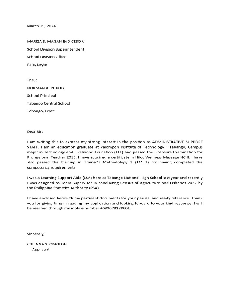 Application for Administrative Support Role | PDF | Wellness