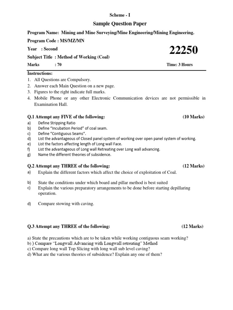 Sample Question Paper (Msbte Study Resources) | PDF | Coal Mining | Mining