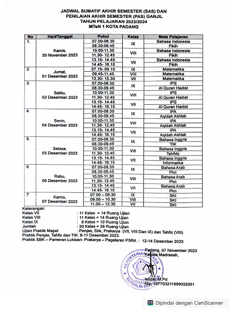 Jadwal Pas Ganjil 2023 | PDF