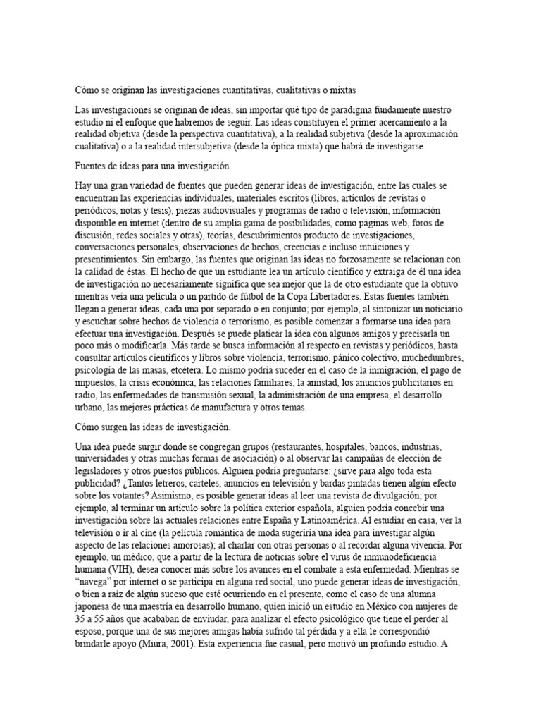 Origen de Ideas en Investigaciones | PDF | Conocimiento | Realidad