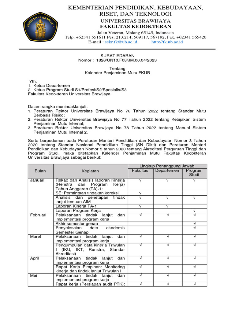 Kalender Penjaminan Mutu FKUB 2023 | PDF | Seni | Teknologi & Rekayasa