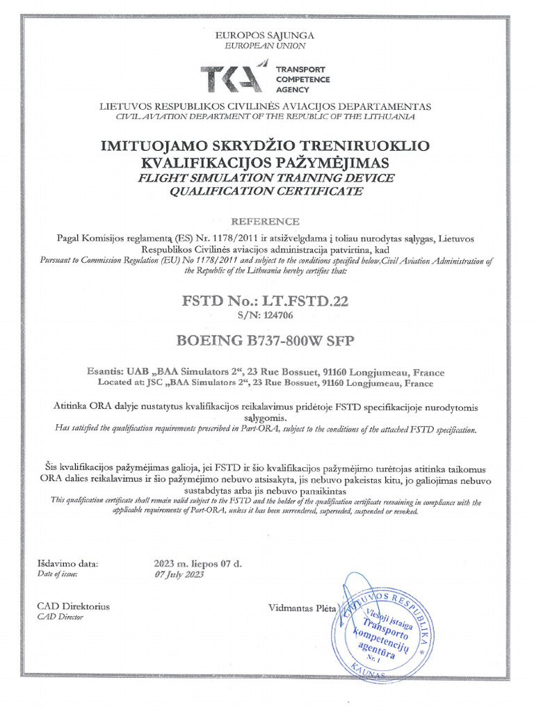 QC LT - FSTD - .22 FFS B737 800W 2023 07 07 | PDF