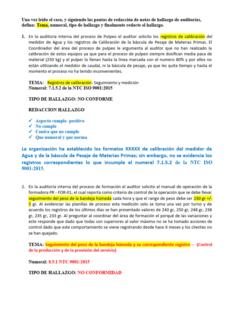 Casos Auditoria SGC QHSE10 Maria Isabel Espitia Garzon | PDF | Calidad ...